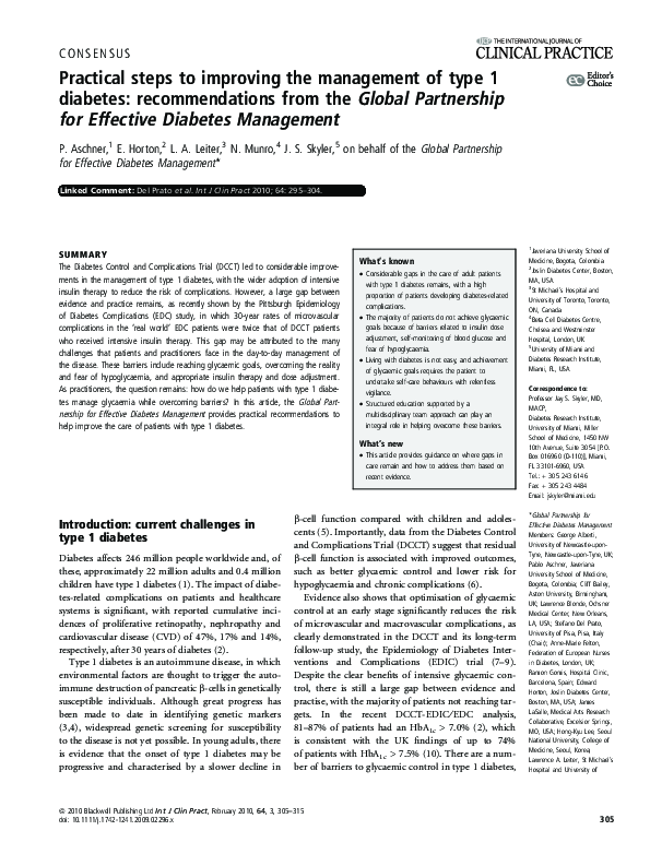 (PDF) Practical steps to improving the management of type 1 diabetes ...