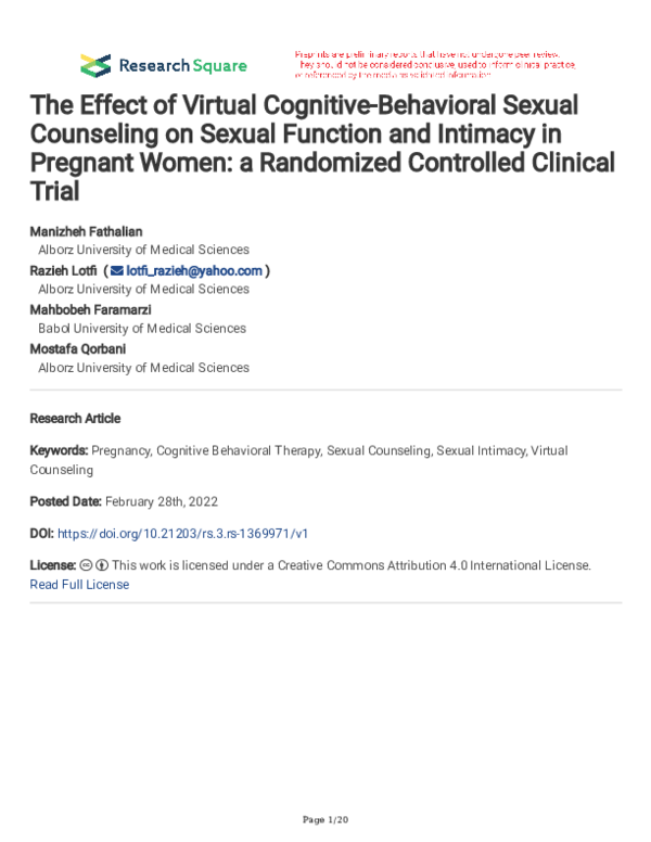 (PDF) The Effect of Virtual Cognitive-Behavioral Sexual Counseling on ...