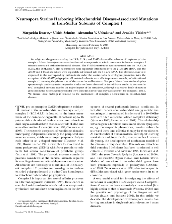 (PDF) Neurospora Strains Harboring Mitochondrial Disease-Associated ...