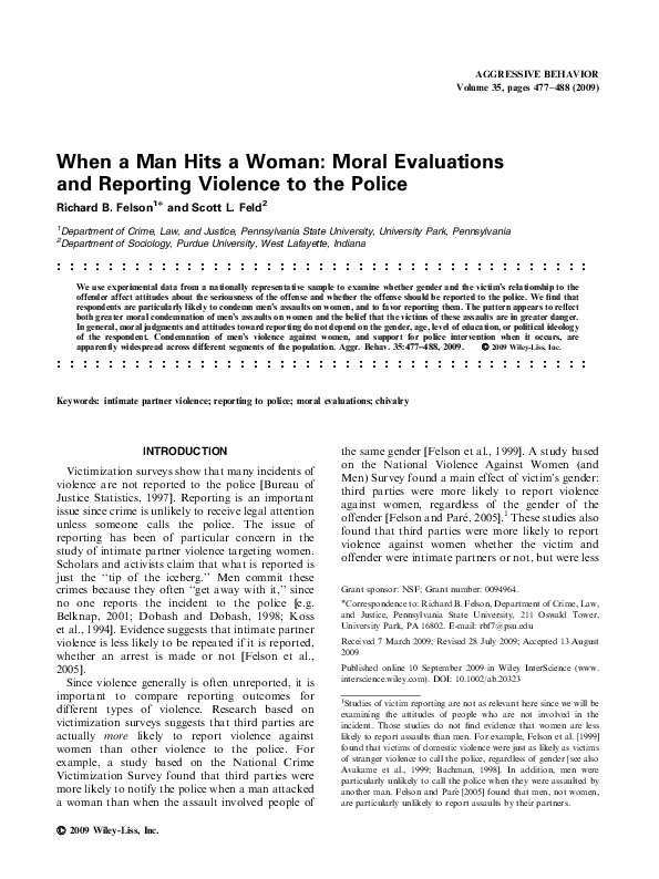 (PDF) When a man hits a woman: moral evaluations and reporting violence ...