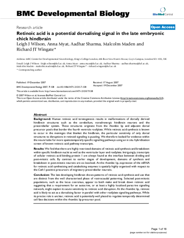 (PDF) Retinoic acid is a potential dorsalising signal in the late ...