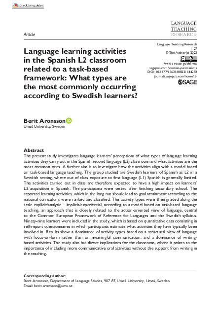 (PDF) Language learning activities in the Spanish L2 classroom related to a task-based framework ...