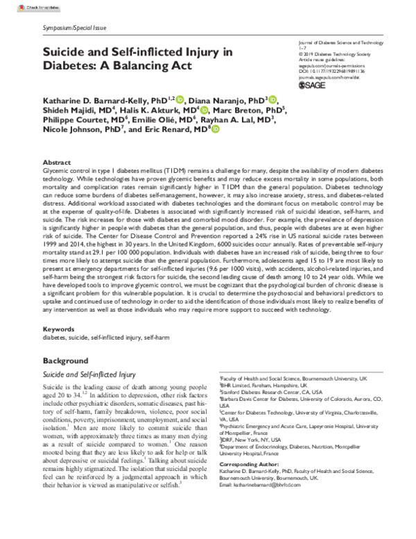 (PDF) Suicide and Self-inflicted Injury in Diabetes: A Balancing Act
