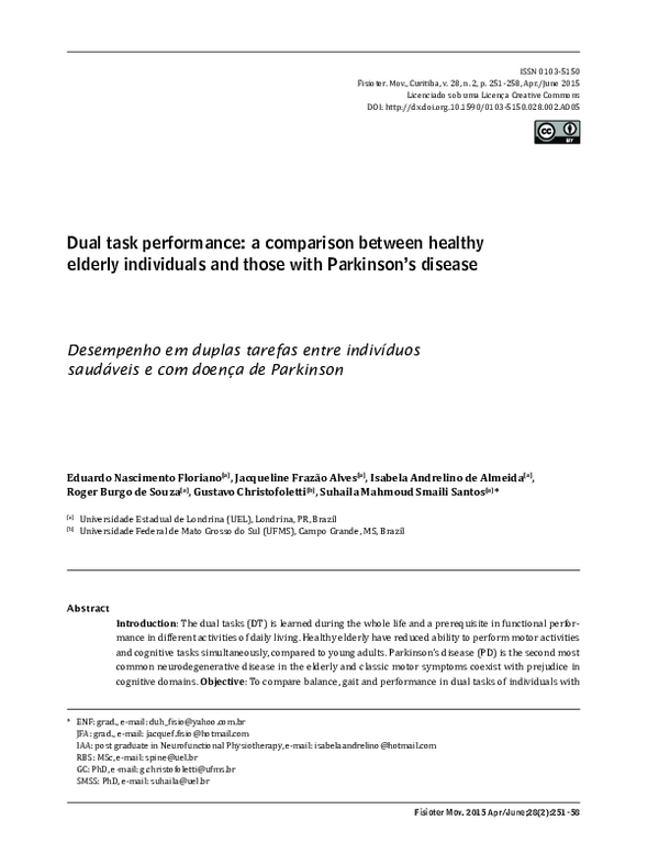 (PDF) Dual task performance: a comparison between healthy elderly individuals and those with ...