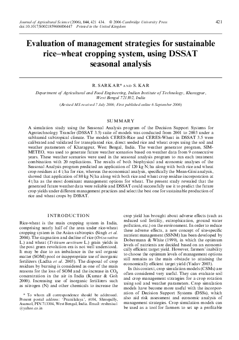 (PDF) Evaluation of management strategies for sustainable rice–wheat ...
