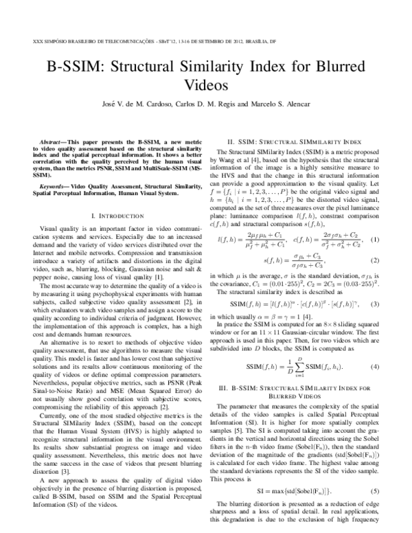 (PDF) B-SSIM: Structural Similarity Index for Blurred Videos