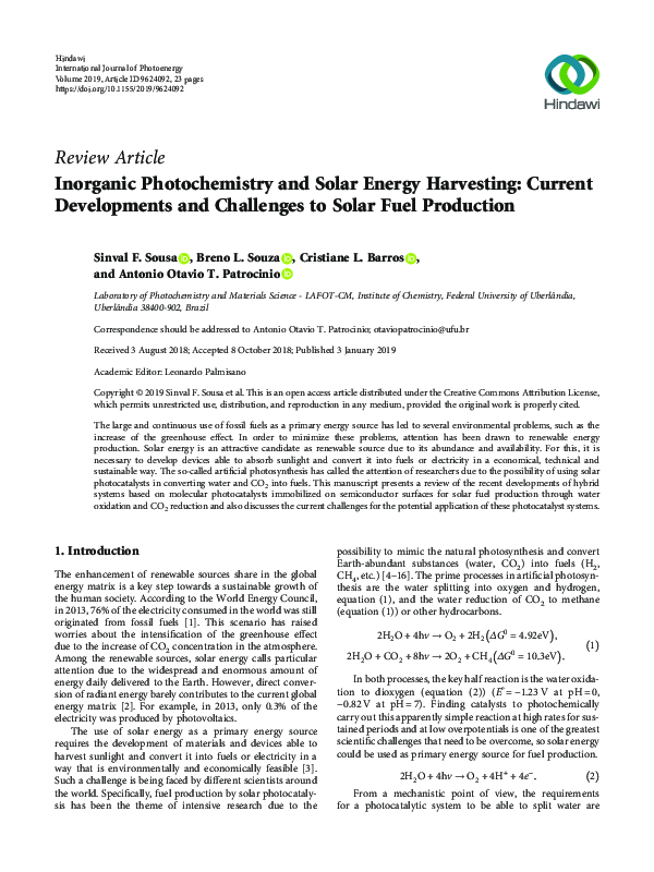(PDF) Inorganic Photochemistry and Solar Energy Harvesting: Current ...