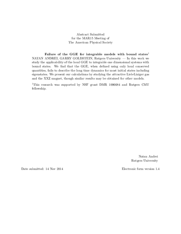 (PDF) Failure of the GGE for integrable models with bound states