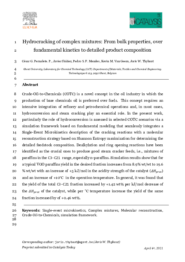 (PDF) Hydrocracking of complex mixtures: From bulk properties, over ...