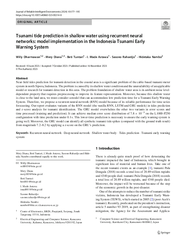 (PDF) Tsunami tide prediction in shallow water using recurrent neural ...