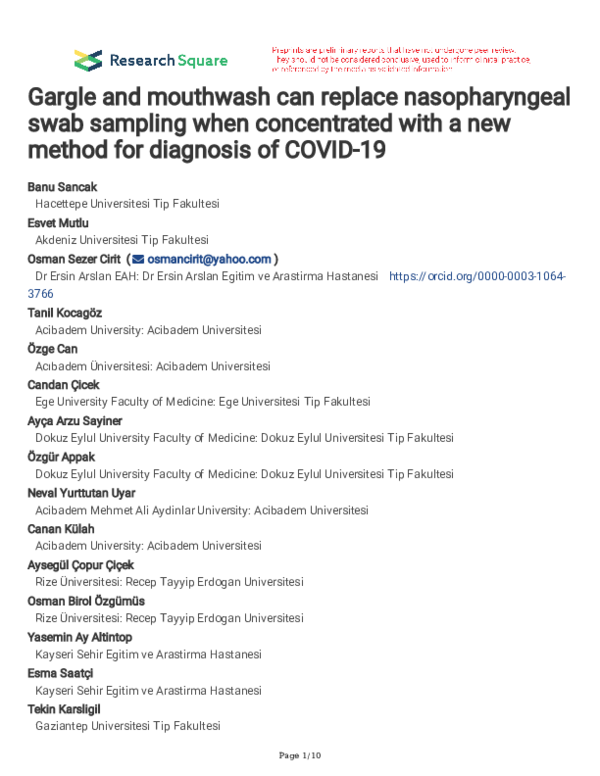(PDF) Gargle and mouthwash can replace nasopharyngeal swab sampling ...