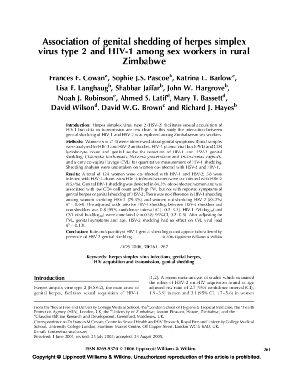 (PDF) Association of genital shedding of herpes simplex virus type 2 ...