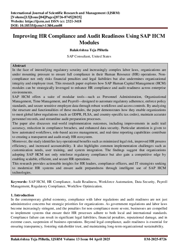 (PDF) Improving HR Compliance and Audit Readiness Using SAP HCM Modules