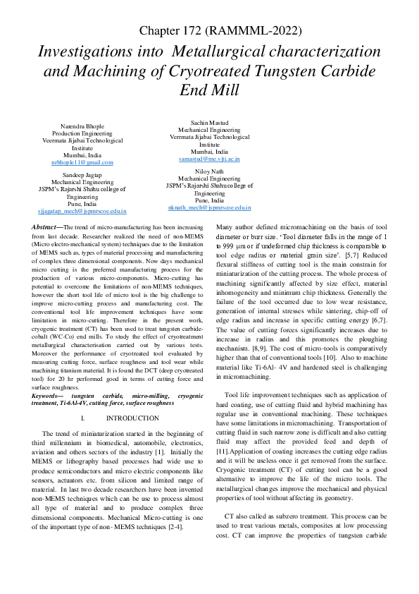 (PDF) Investigations into Metallurgical characterization and Machining of Cryotreated Tungsten ...