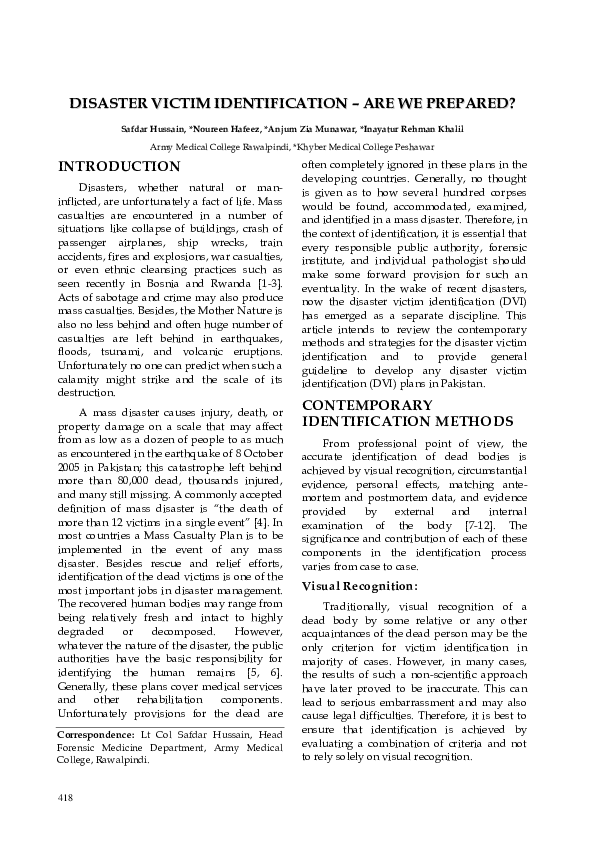 (PDF) Disaster Victim Identification – Are We Prepared?