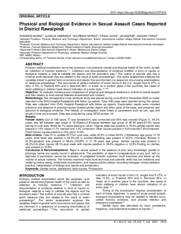 (PDF) Physical and Biological Evidence in Sexual Assault Cases Reported ...