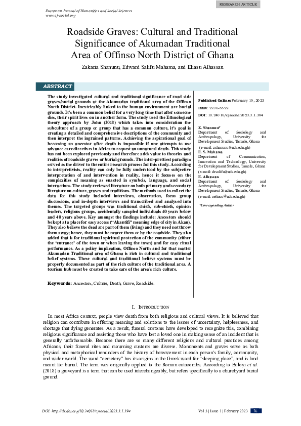 (PDF) Roadside Graves: Cultural and Traditional Significance of ...