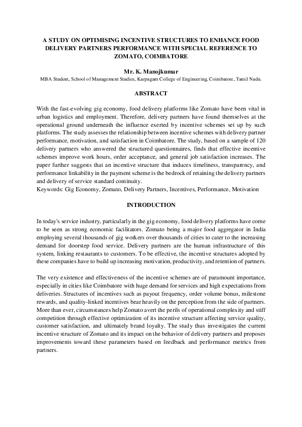 (PDF) A STUDY ON OPTIMISING INCENTIVE STRUCTURES TO ENHANCE FOOD ...