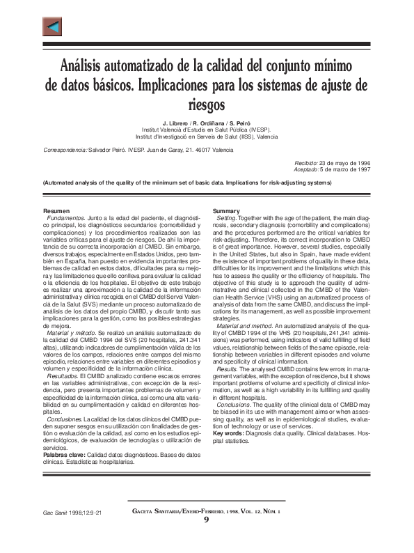 (PDF) Análisis automatizado de la calidad del conjunto mínimo de datos básicos. Implicaciones ...