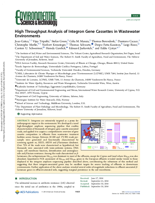 (PDF) High throughput analysis of integron gene cassettes in wastewater ...