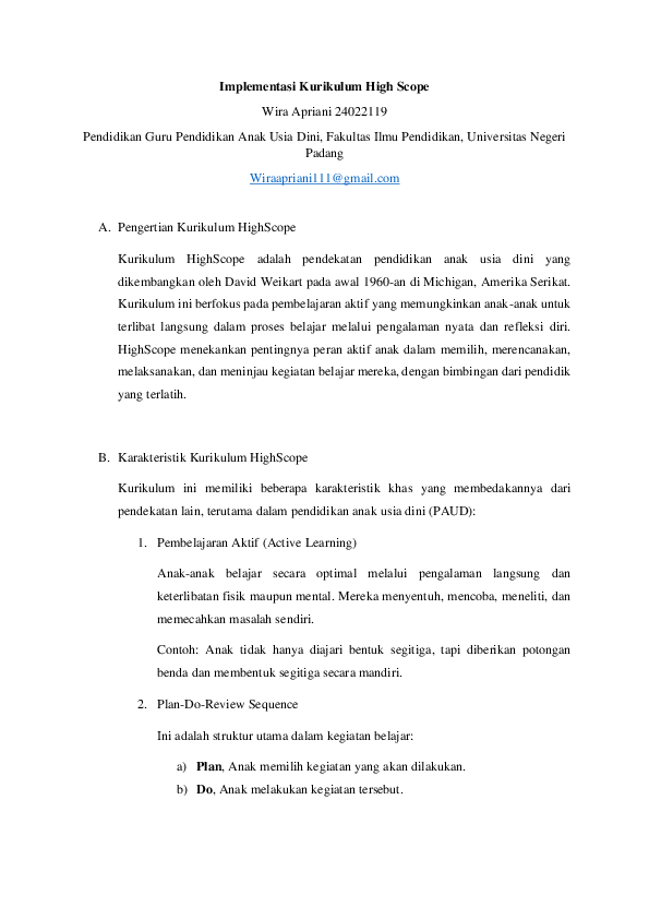 (PDF) Implementasi Kurikulum High Scope