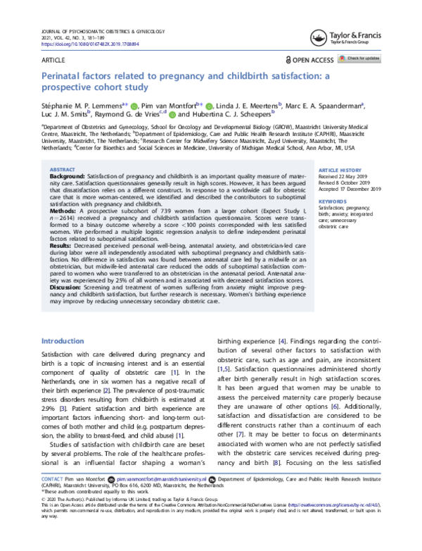 (PDF) Perinatal factors related to pregnancy and childbirth ...