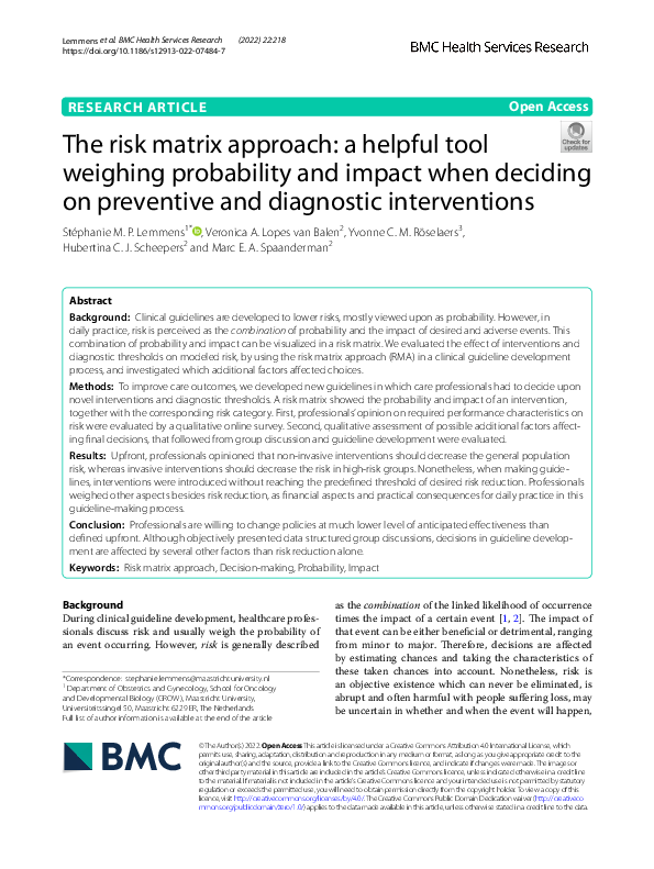 (PDF) The risk matrix approach: a helpful tool weighing probability and impact when deciding on ...