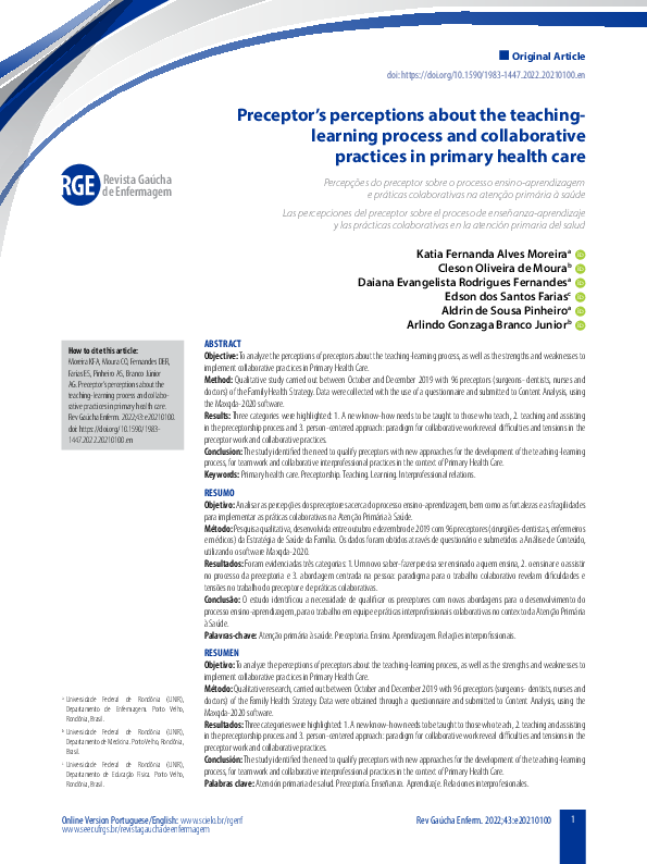 (PDF) Preceptor’s perceptions about the teaching-learning process and ...