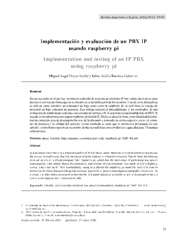 (PDF) Implementación y evaluación de un PBX IP usando raspberry pi