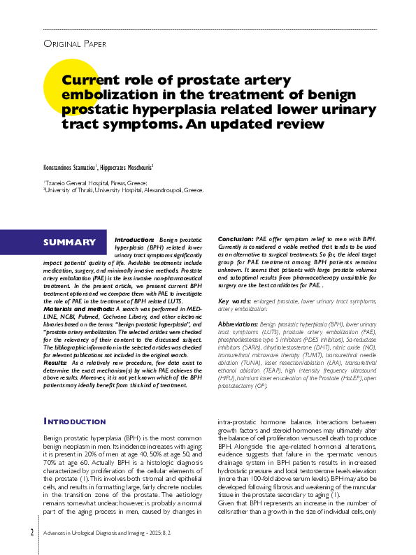 (PDF) Current role of prostate artery embolization in the treatment of benign prostatic ...