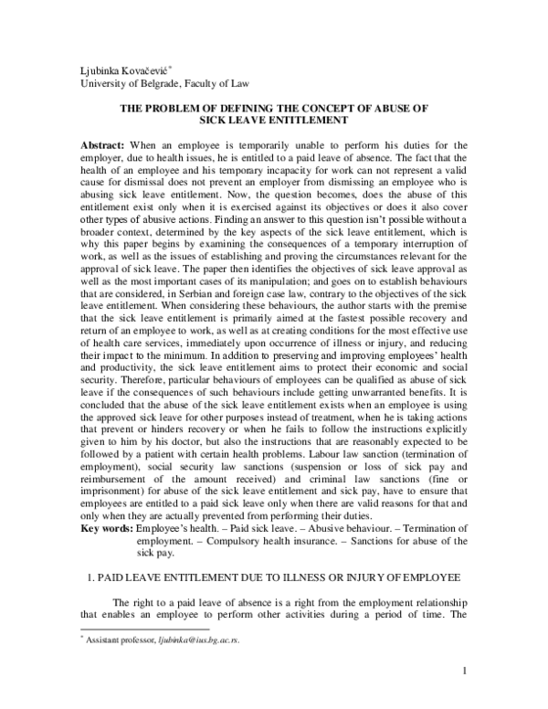 (PDF) The problem of defining the concept of abuse of sick leave ...