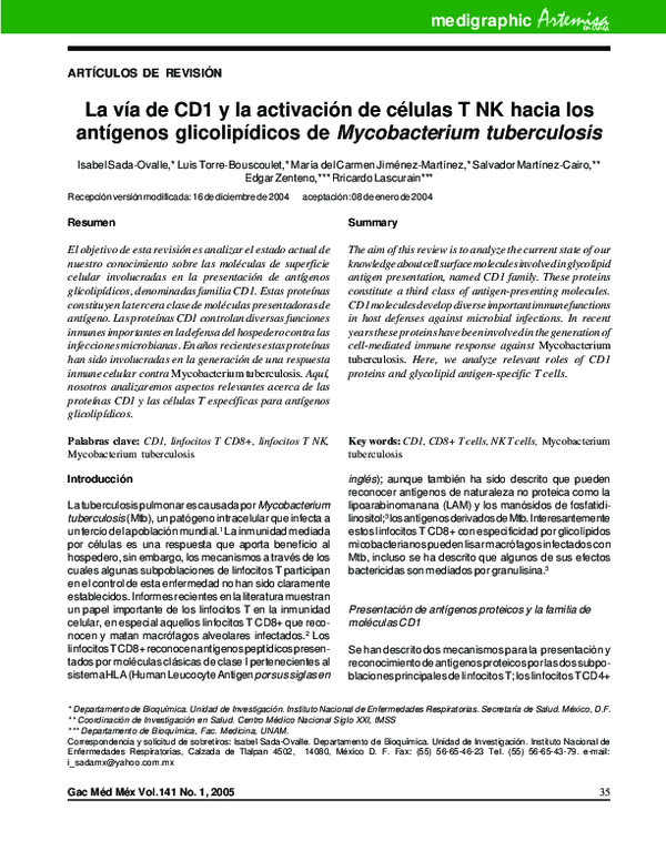(PDF) La vía de CD1 y la activación de células T NK hacia los antígenos glicolipídicos de ...
