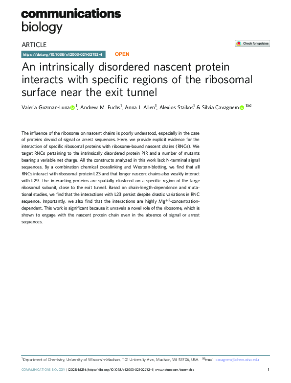 (PDF) An intrinsically disordered nascent protein interacts with ...