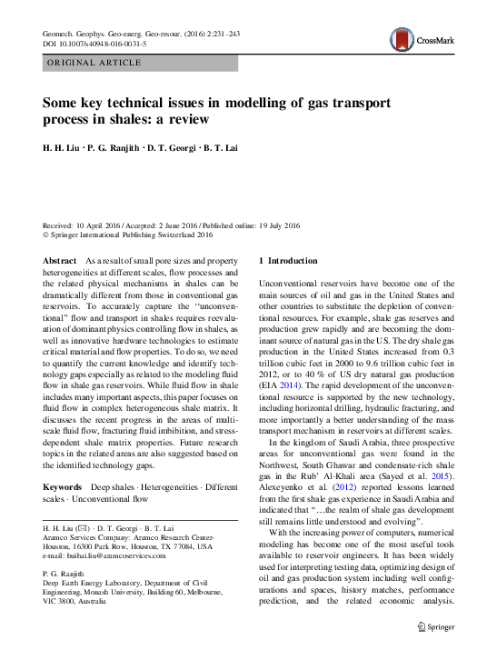 (PDF) Some key technical issues in modelling of gas transport process ...