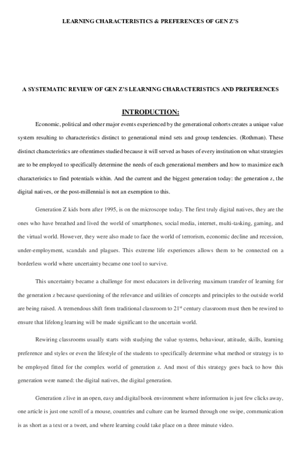 (PDF) A SYSTEMATIC REVIEW OF GEN Z'S LEARNING CHARACTERISTICS AND ...