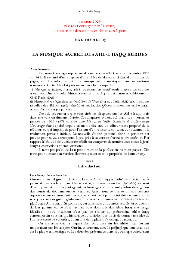 (PDF) La musique sacrée des Ahl.-e haqq kurdes.Texte intégral