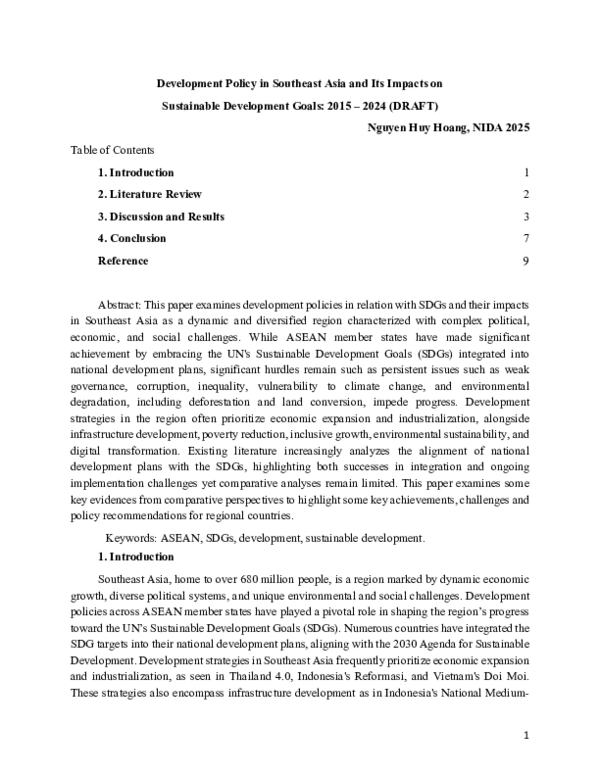 (PDF) Paper 2025 Hoang ASEAN and SDGs