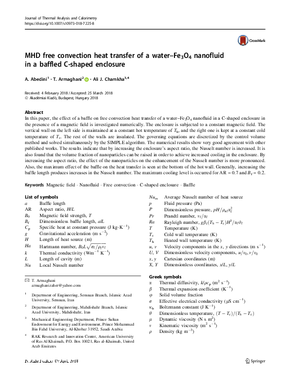 (PDF) MHD free convection heat transfer of a water–Fe3O4 nanofluid in a baffled C-shaped enclosure
