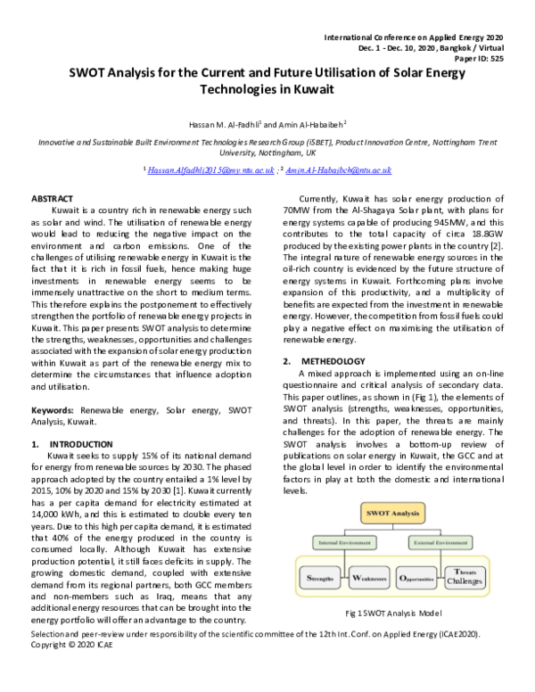 (PDF) SWOT Analysis for the Current and Future Utilisation of Solar ...
