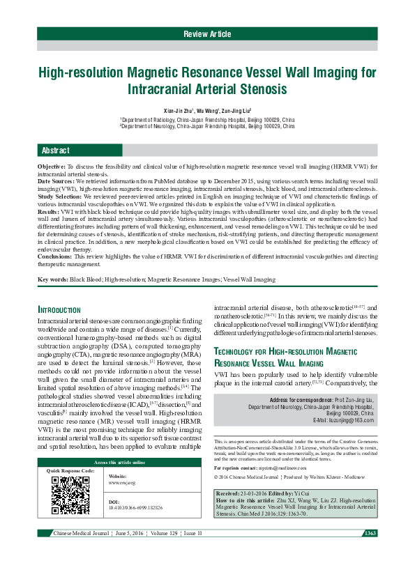 (PDF) High-resolution Magnetic Resonance Vessel Wall Imaging for ...
