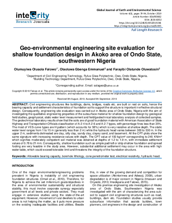 (PDF) Geo-environmental engineering site evaluation for shallow ...