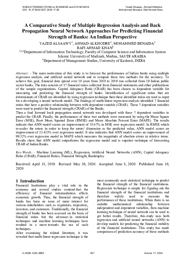 (PDF) A Comparative Study of Multiple Regression Analysis and Back Propagation Neural Network ...
