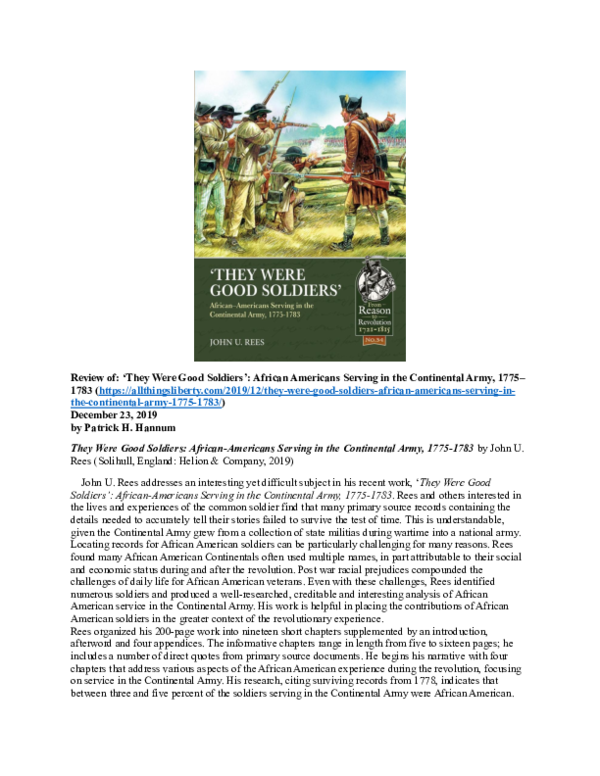 (PDF) Review of: 'They Were Good Soldiers': African Americans Serving ...