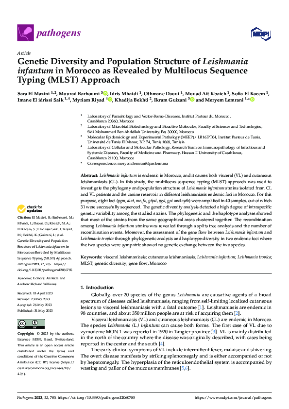 (PDF) Genetic Diversity and Population Structure of Leishmania infantum in Morocco as Revealed ...
