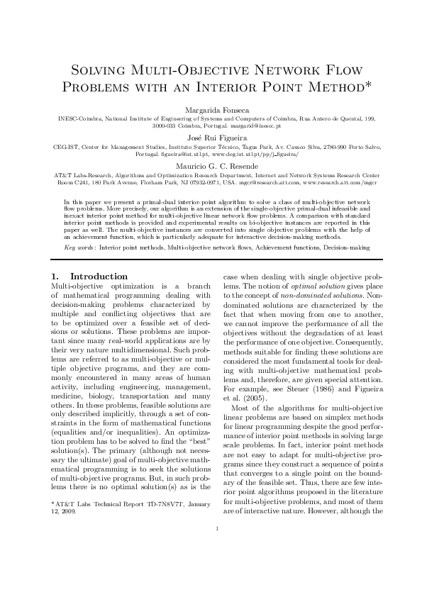(PDF) Solving scalarized multi‐objective network flow problems using an interior point method