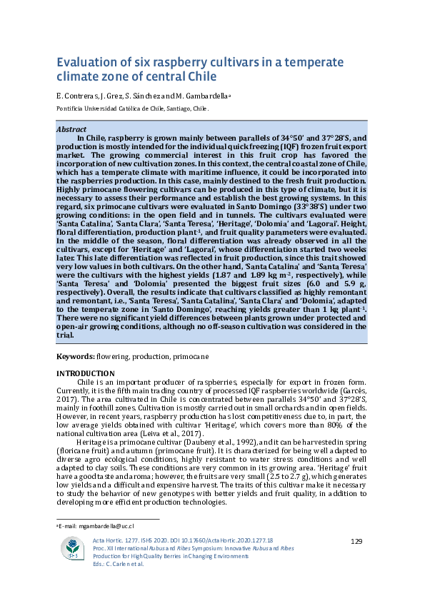 (PDF) Evaluation of six raspberry cultivars in a temperate climate zone ...