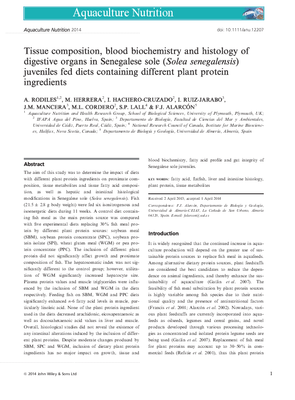 (PDF) Tissue composition, blood biochemistry and histology of digestive ...