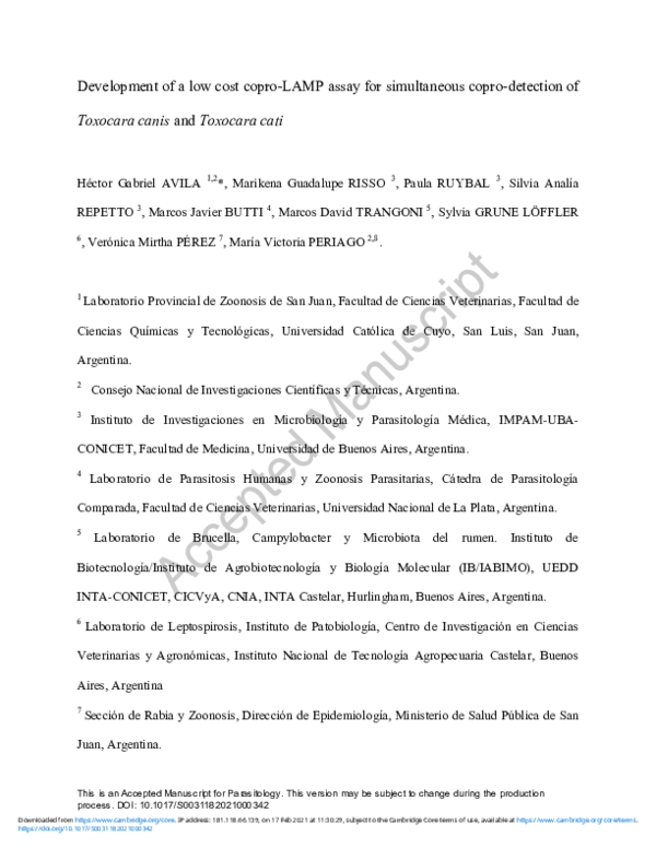 (PDF) Development of a low-cost copro-LAMP assay for simultaneous copro-detection of Toxocara ...