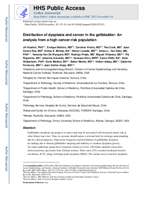 (PDF) Distribution of dysplasia and cancer in the gallbladder: an analysis from a high cancer ...