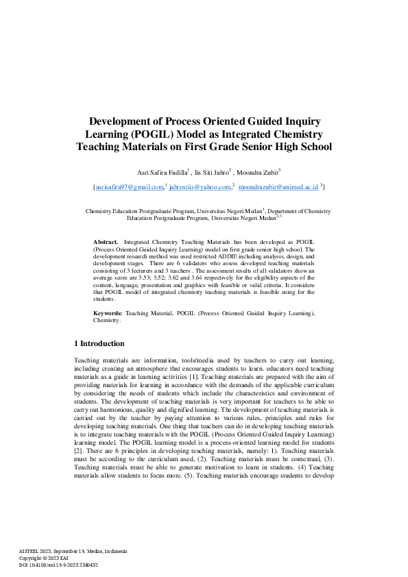 (PDF) Development of Process Oriented Guided Inquiry Learning (POGIL) Model as Integrated ...